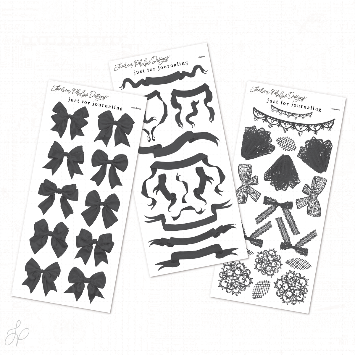 Journaling Coquette Bows, Ribbons & Lace | Set of 3 – Lauren Phelps Designs