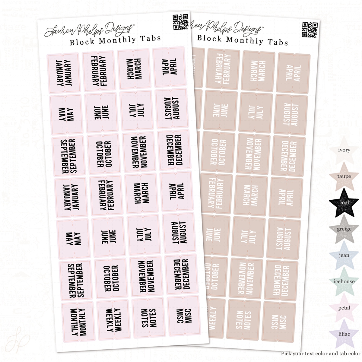 Block Planner Tabs Sticker Sheet | Mix & Match – Lauren Phelps Designs