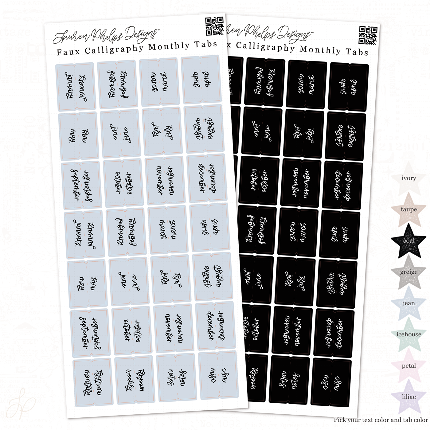 Faux Calligraphy Planner Tabs Sticker Sheet | Mix & Match – Lauren ...