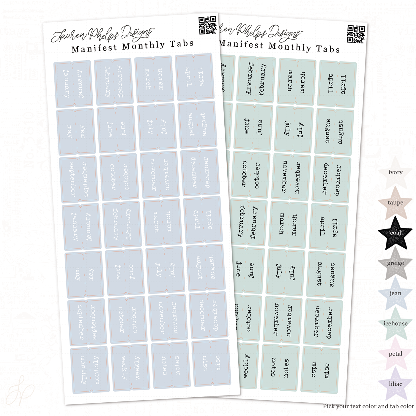 Manuscript Planner Tabs Sticker Sheet | Mix & Match – Lauren Phelps Designs