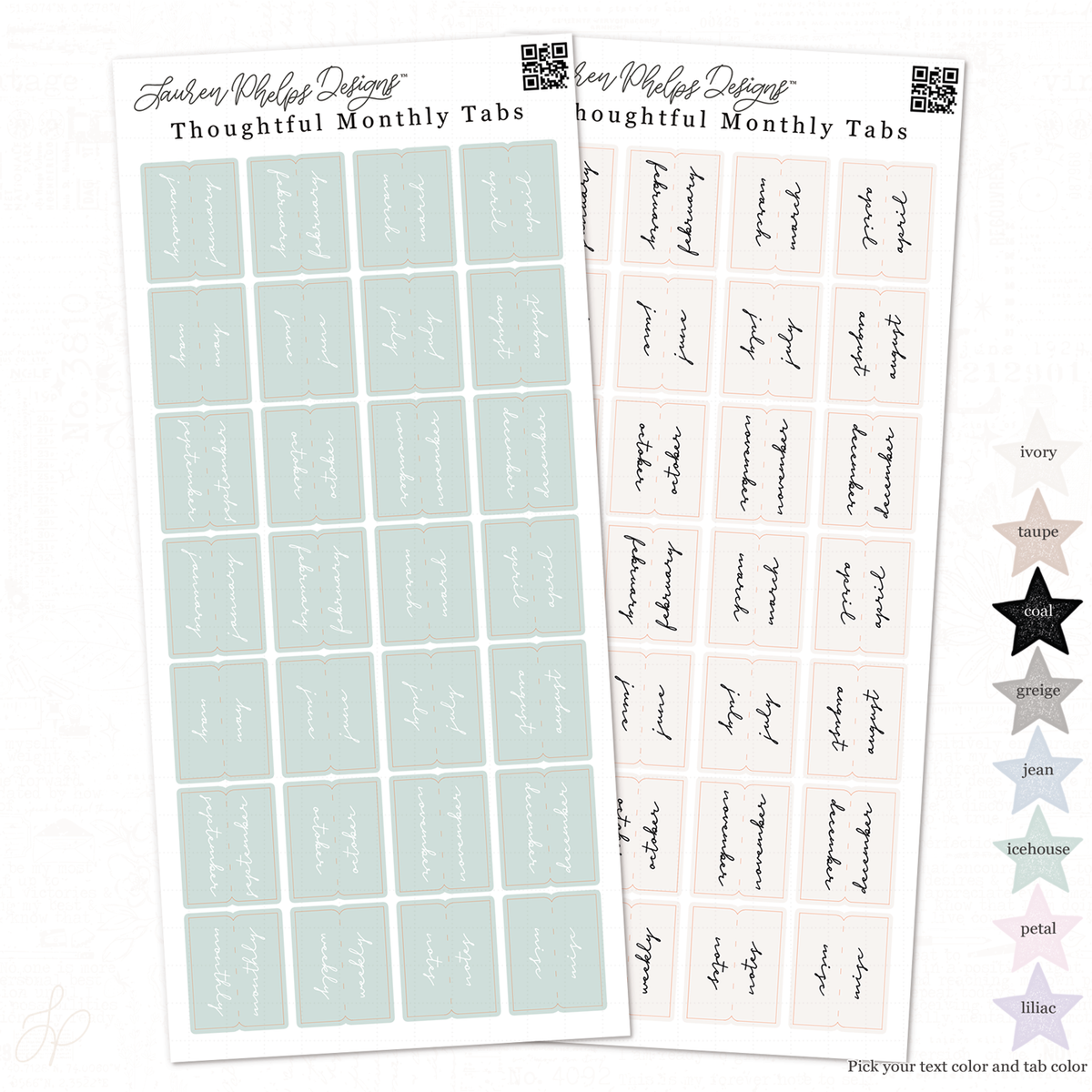 Thoughtful Planner Tabs Sticker Sheet | Mix & Match – Lauren Phelps Designs
